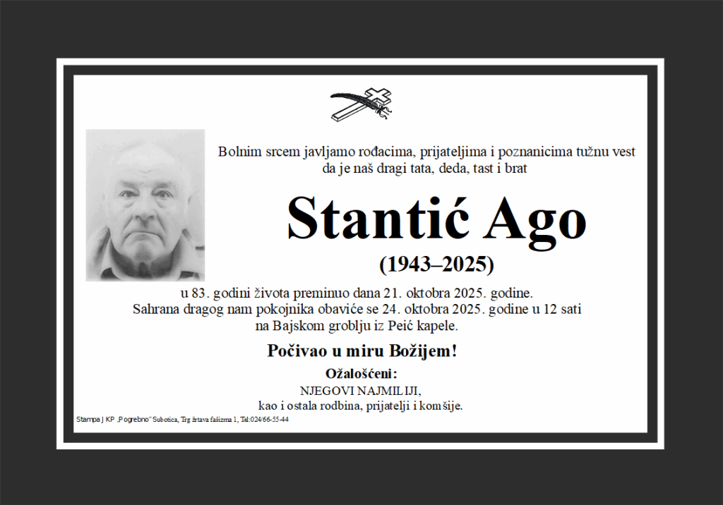 Posmrtnice – JKP Pogrebno Subotica