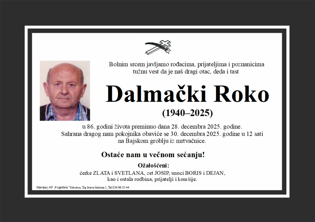 Posmrtnice – JKP Pogrebno Subotica