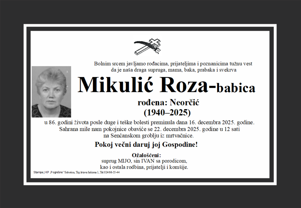 Posmrtnice – JKP Pogrebno Subotica