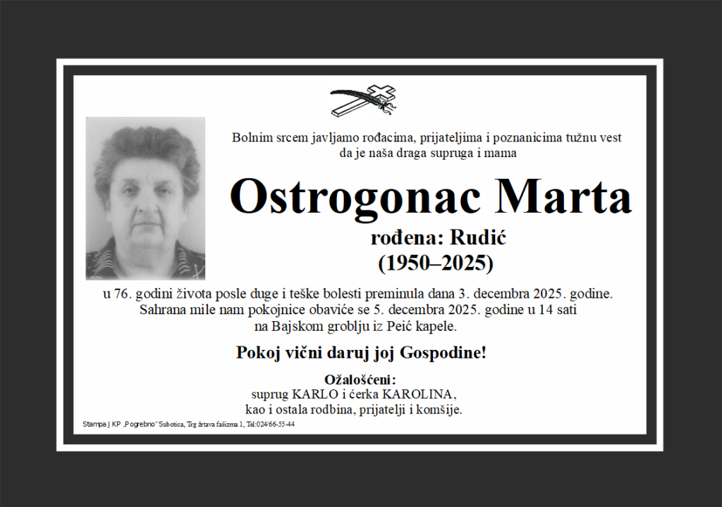 Posmrtnice – JKP Pogrebno Subotica