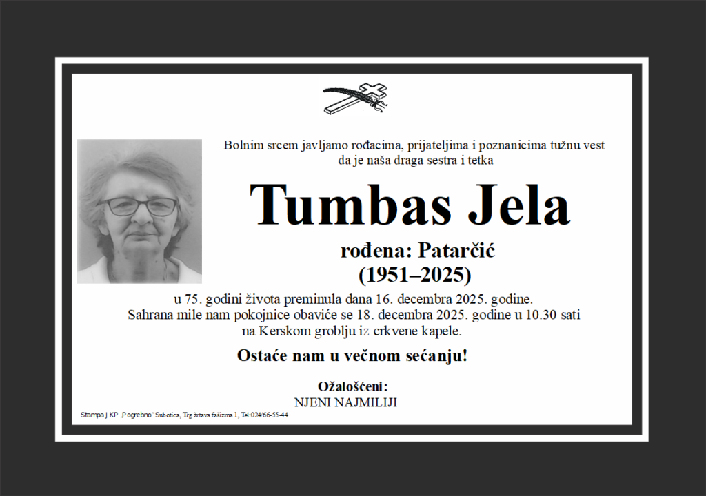 Posmrtnice – JKP Pogrebno Subotica