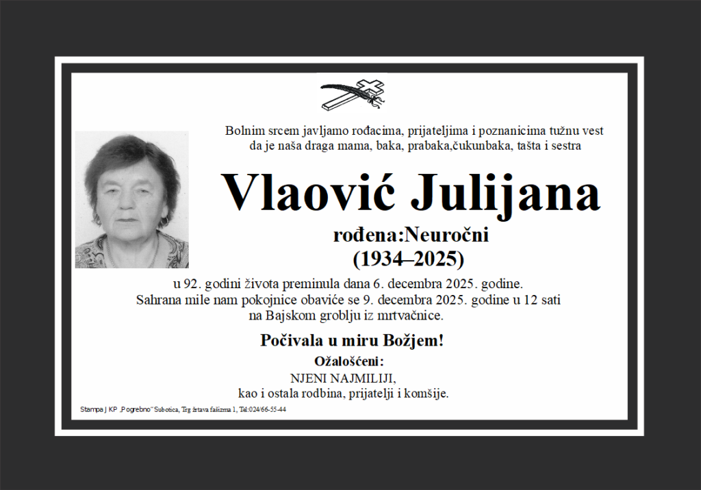 Posmrtnice – JKP Pogrebno Subotica