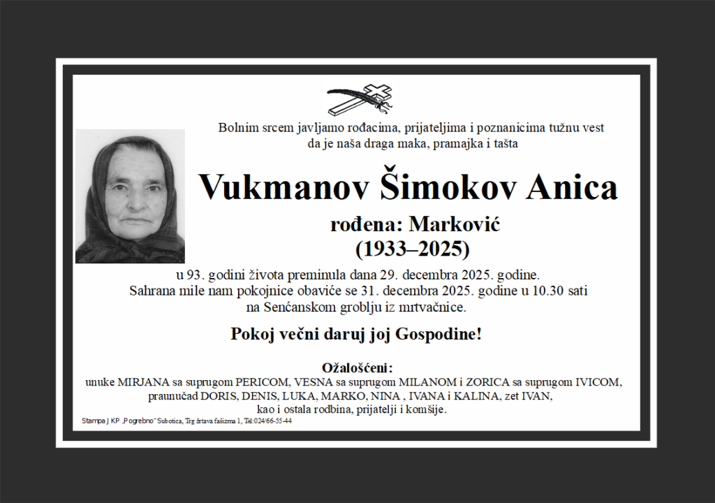 Posmrtnice – JKP Pogrebno Subotica