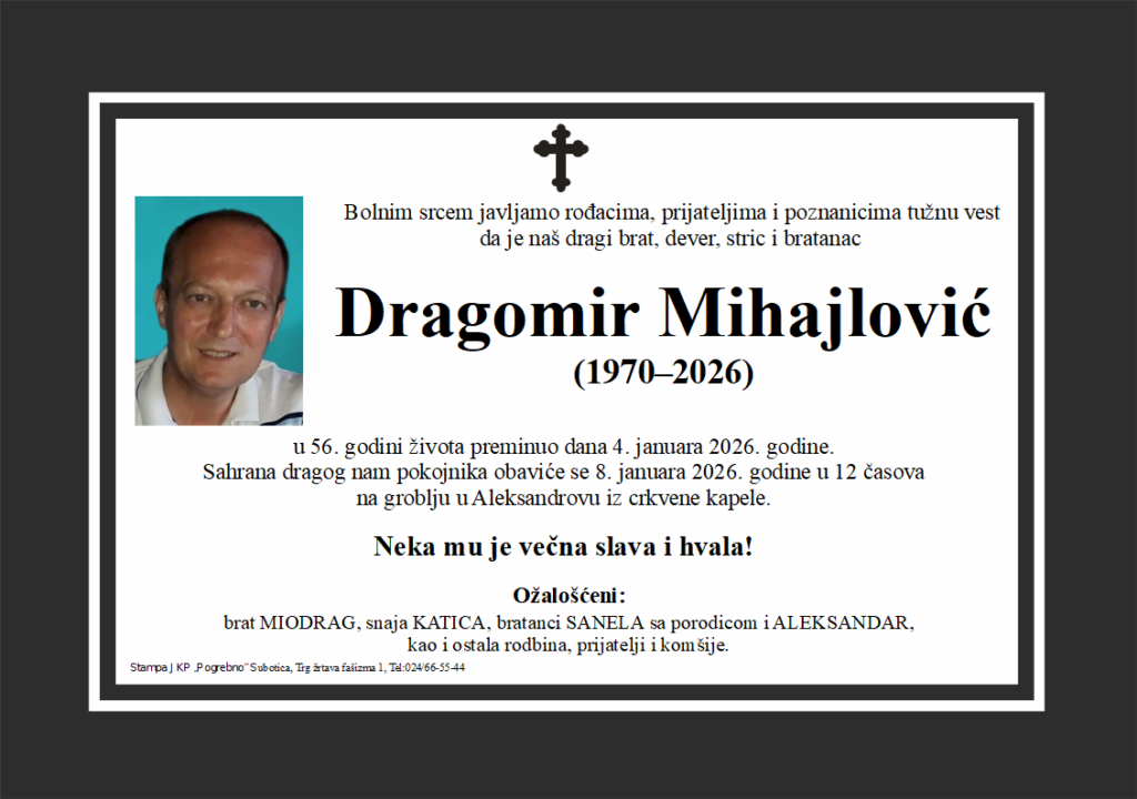 Posmrtnice – JKP Pogrebno Subotica