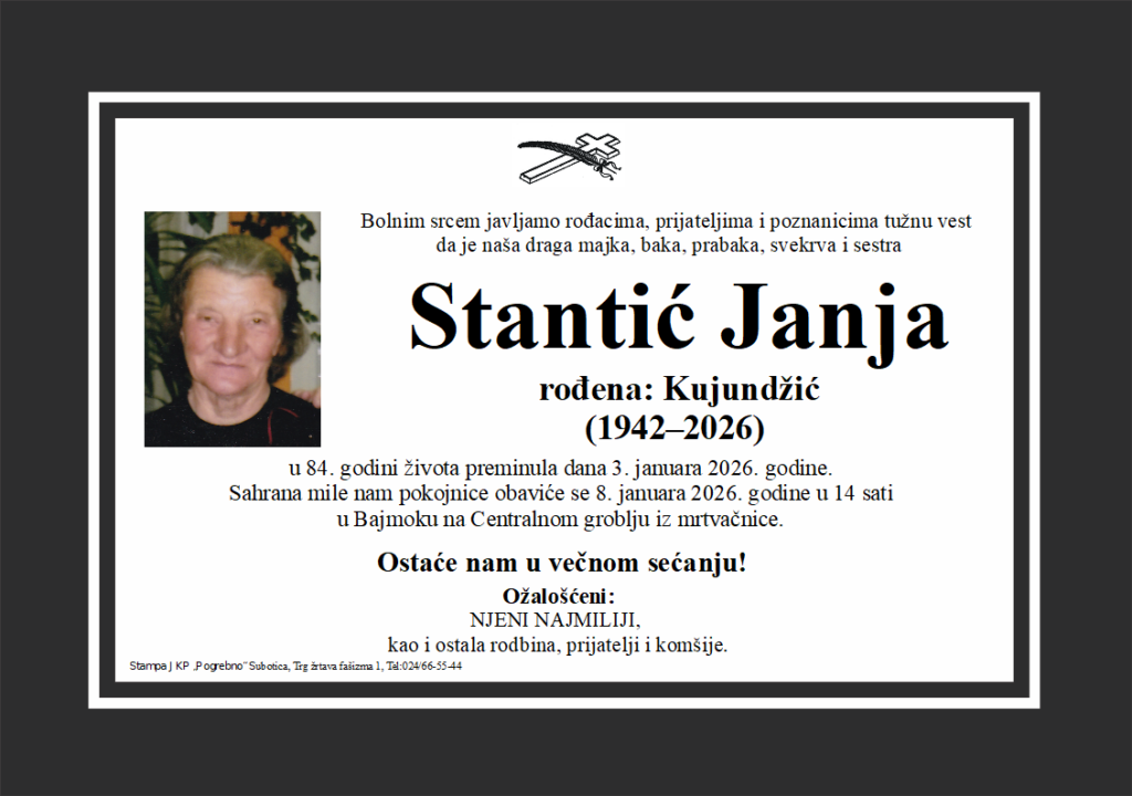 Posmrtnice – JKP Pogrebno Subotica