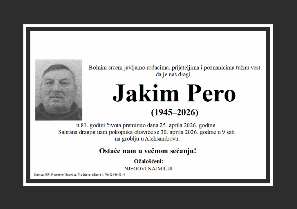 Posmrtnice – JKP Pogrebno Subotica