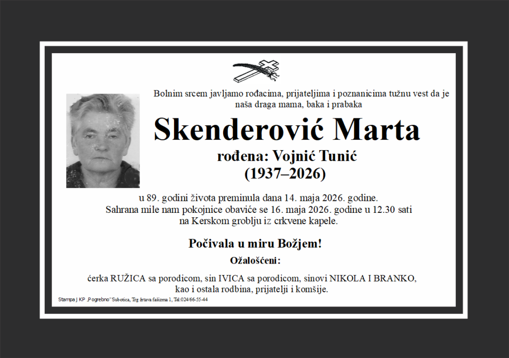 Posmrtnice – JKP Pogrebno Subotica